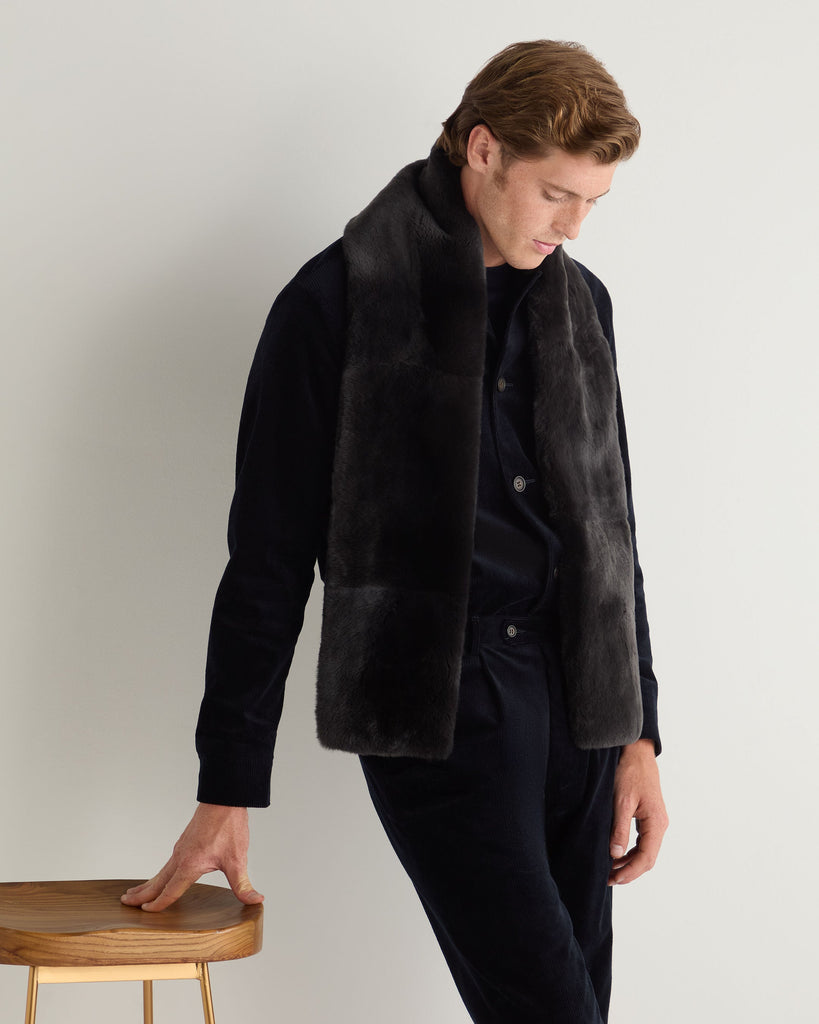 Unisex Long Fur Scarf Dark Charcoal Grey | N.Peal