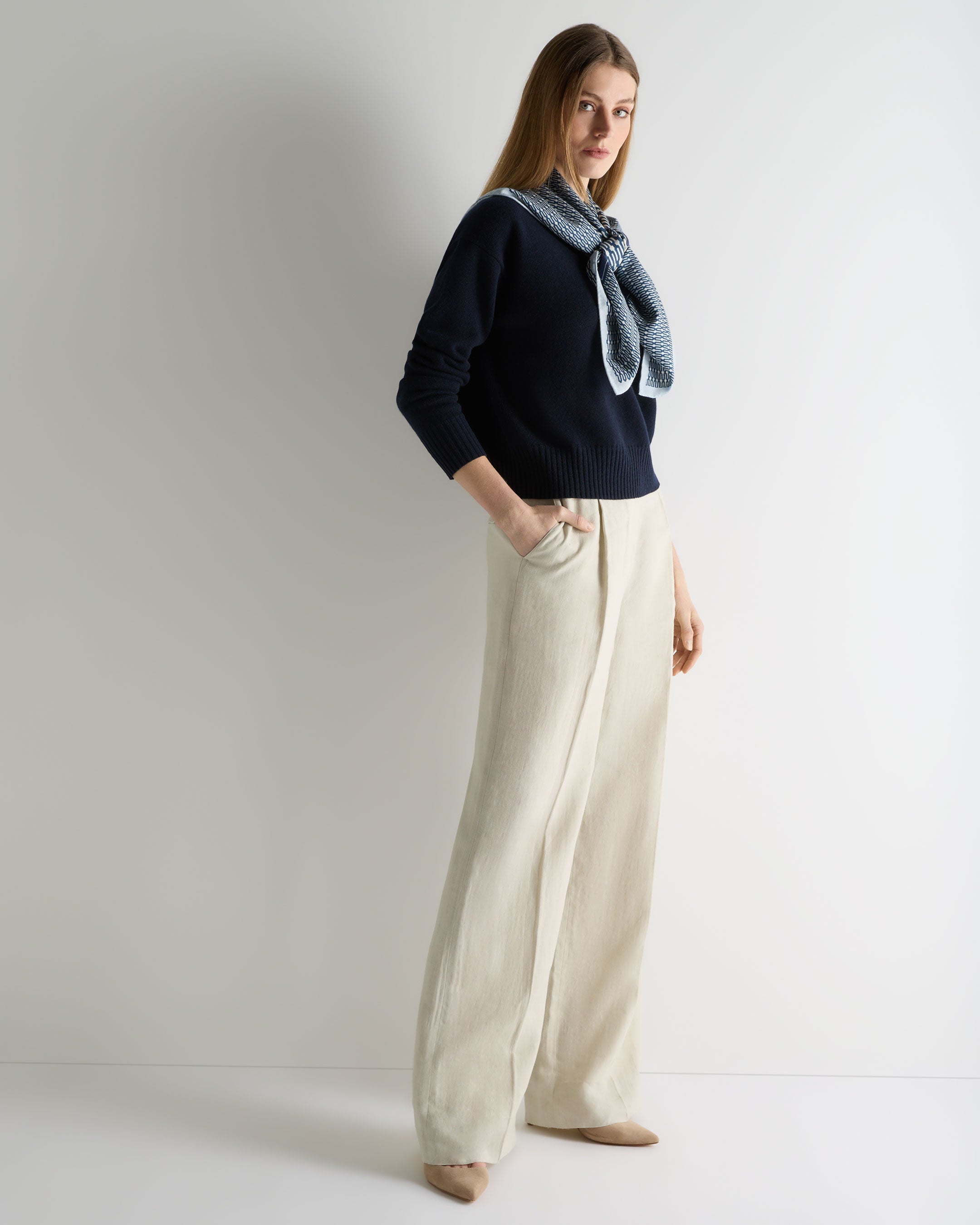 Women's Crop Boat Neck Cashmere Jumper Navy Blue | N.Peal