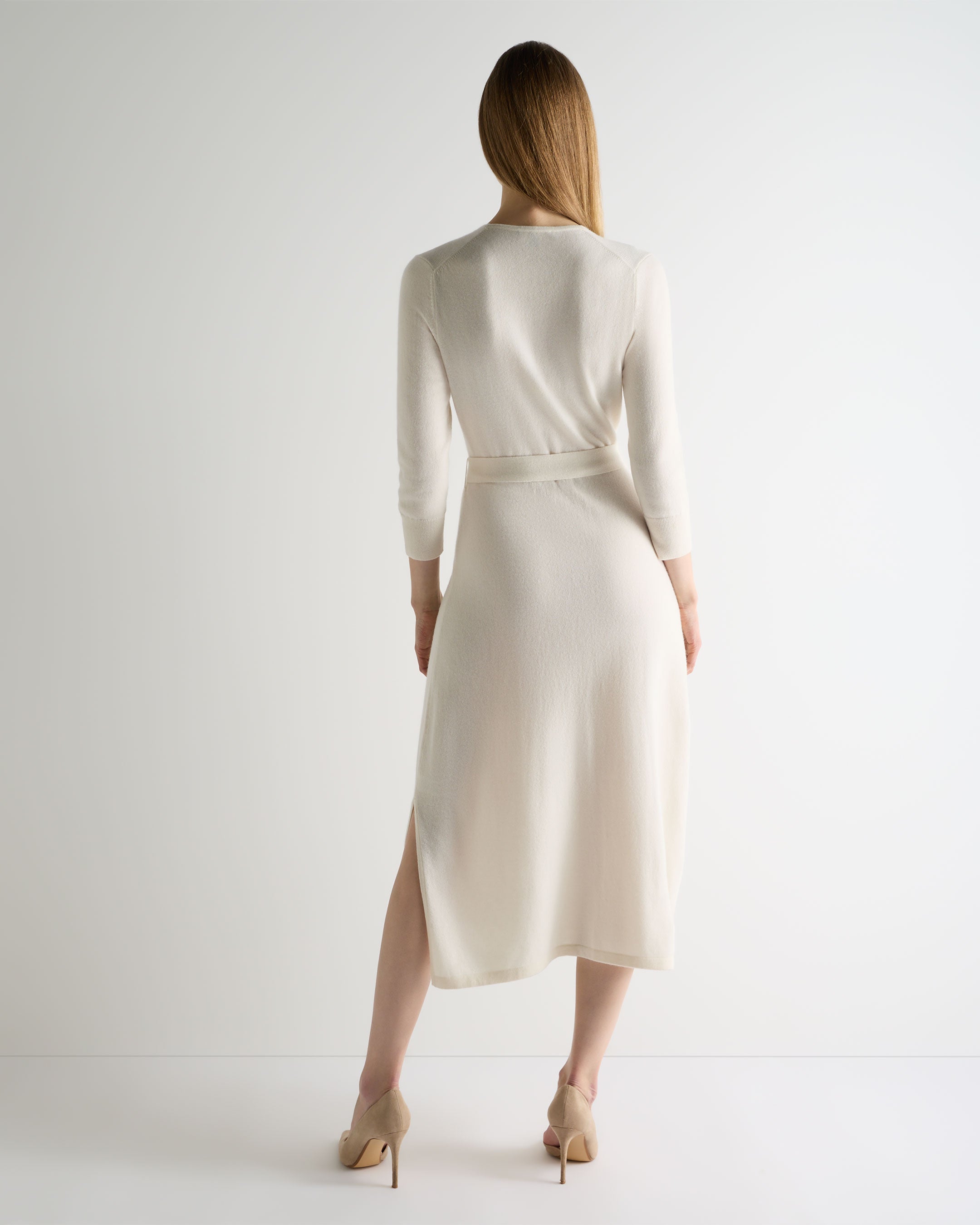 Women's Willa Wrap Cashmere Dress New Ivory White | N.Peal